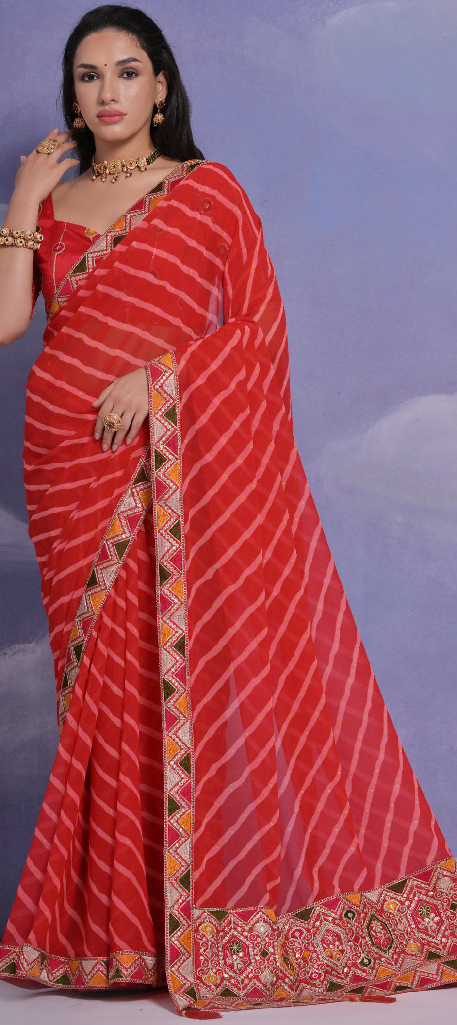 Festive, Reception Red and Maroon color Georgette fabric Saree : 1925028