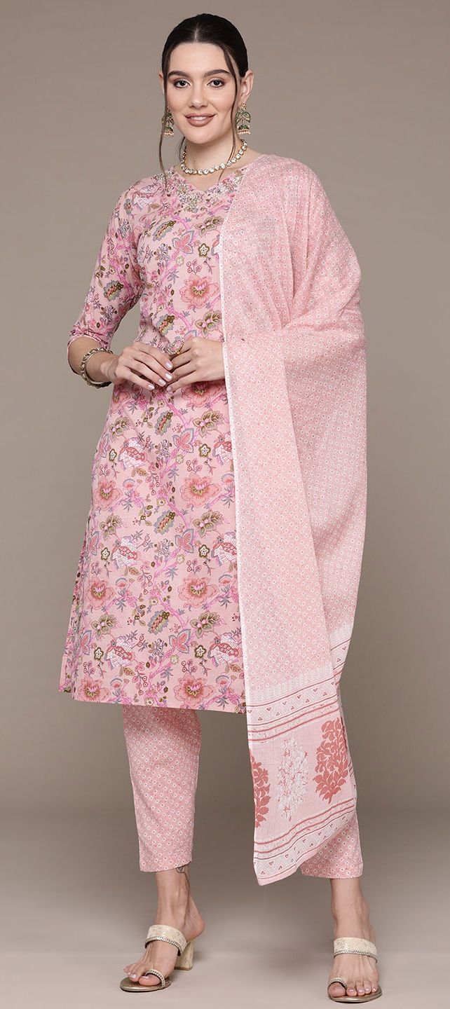 Festive, Summer Pink and Majenta color Cotton fabric Salwar Kameez ...