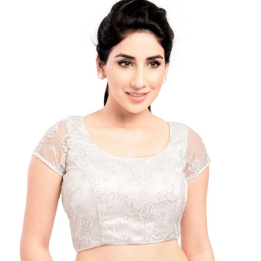 Party Wear Silver color Net fabric Blouse : 1925875