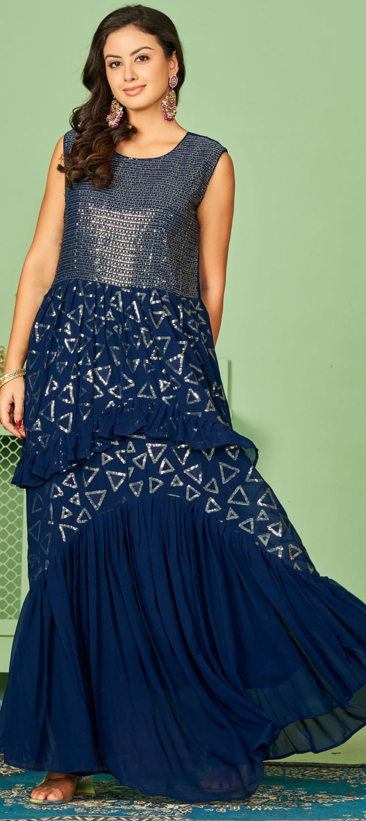 Festive, Party Wear Blue color Georgette fabric Gown : 1926248