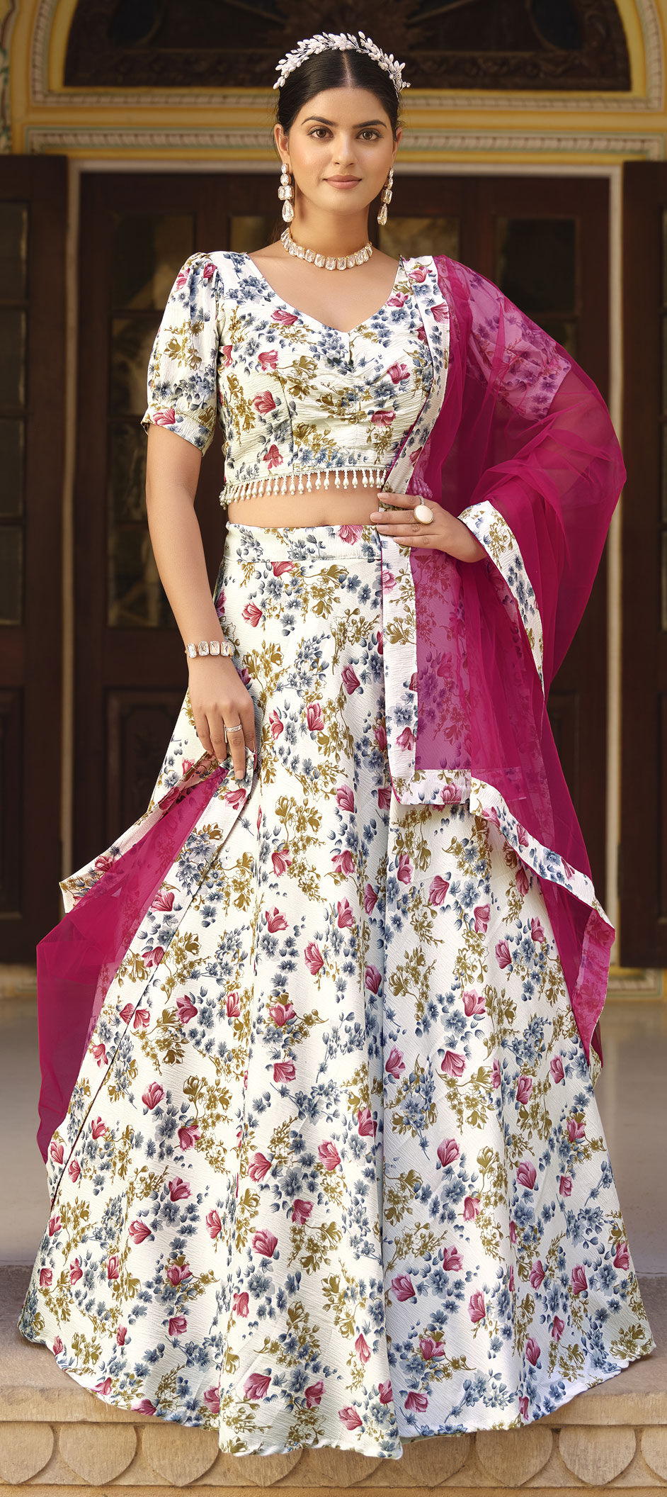 Festive, Mehendi Sangeet, Party Wear White and Off White color Silk ...