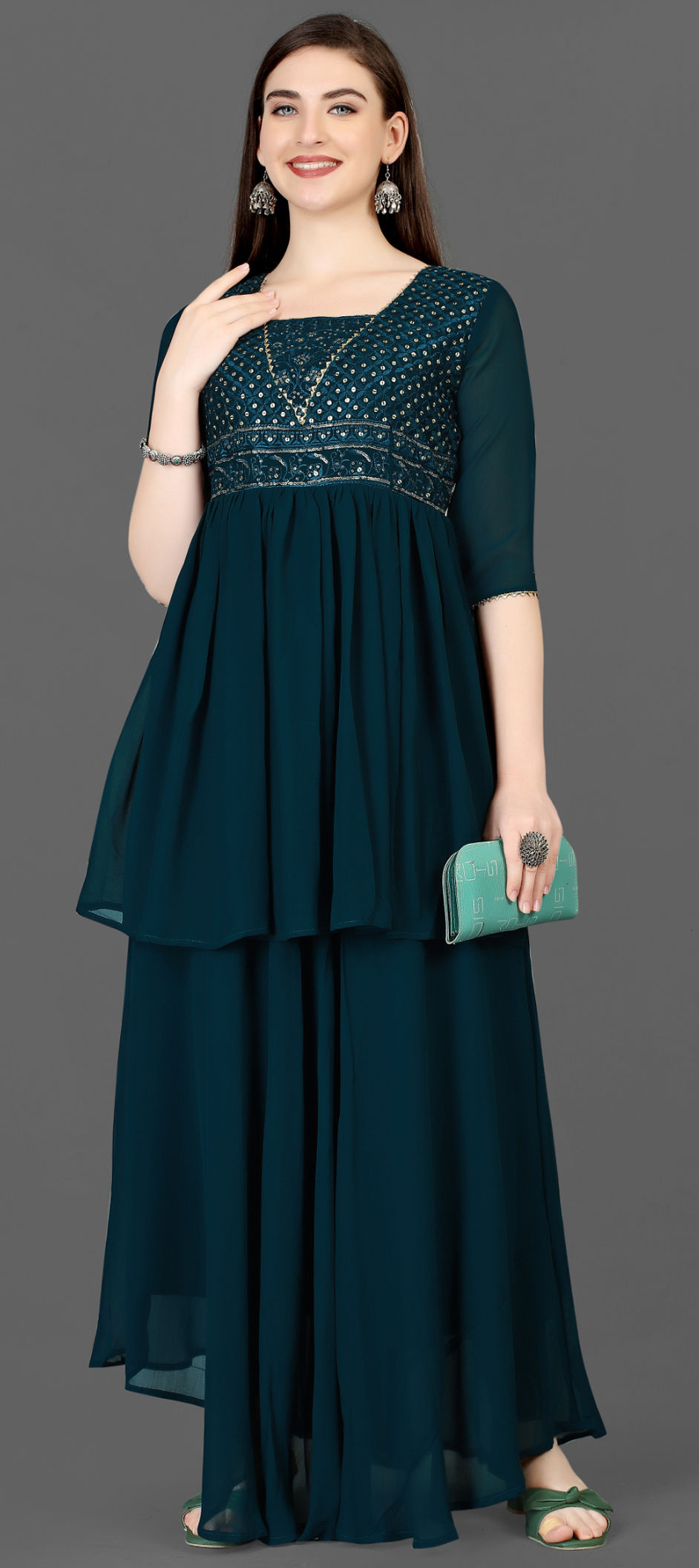 Festive, Party Wear Blue color Georgette fabric Gown : 1926289
