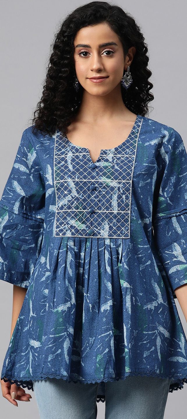 Casual, Summer Blue color Cotton fabric Tops and Shirts : 1926835