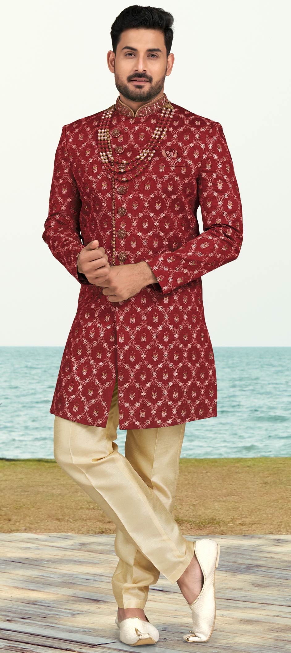 Party Wear, Wedding Red and Maroon color Banarasi Silk fabric ...
