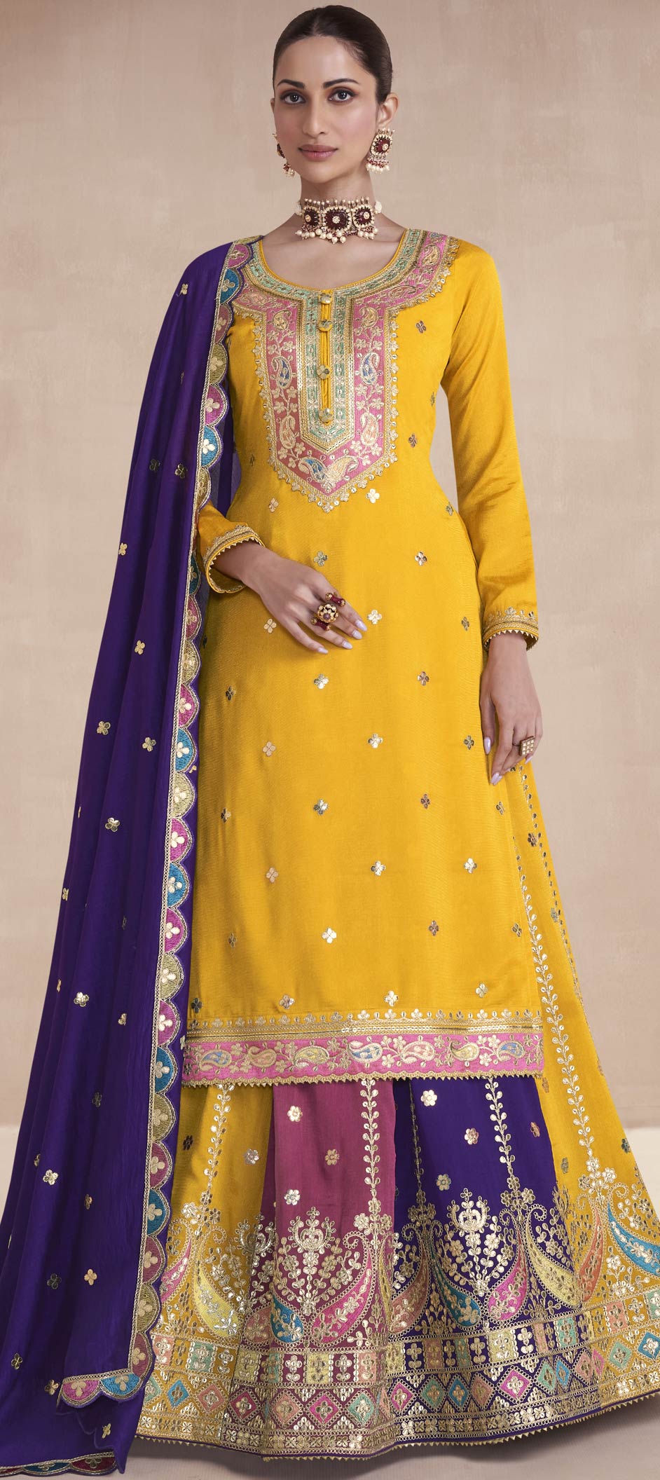 Engagement, Festive, Wedding Yellow color Silk fabric Long Lehenga ...