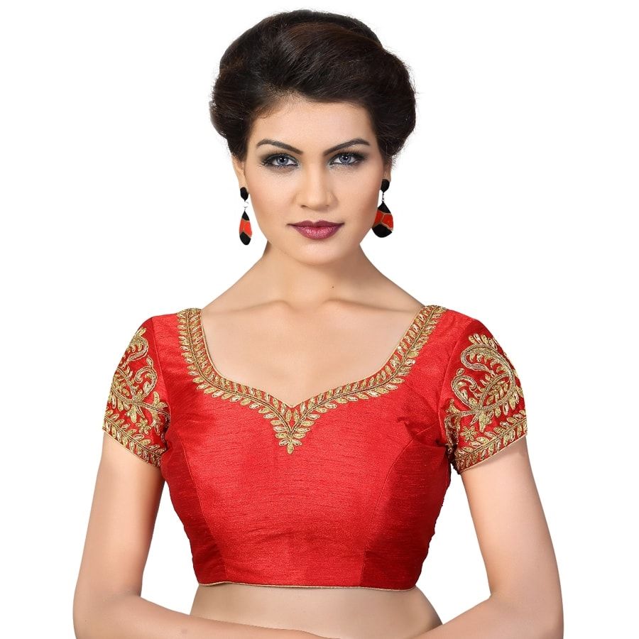 19289: Red and Maroon color family stitched Blouse