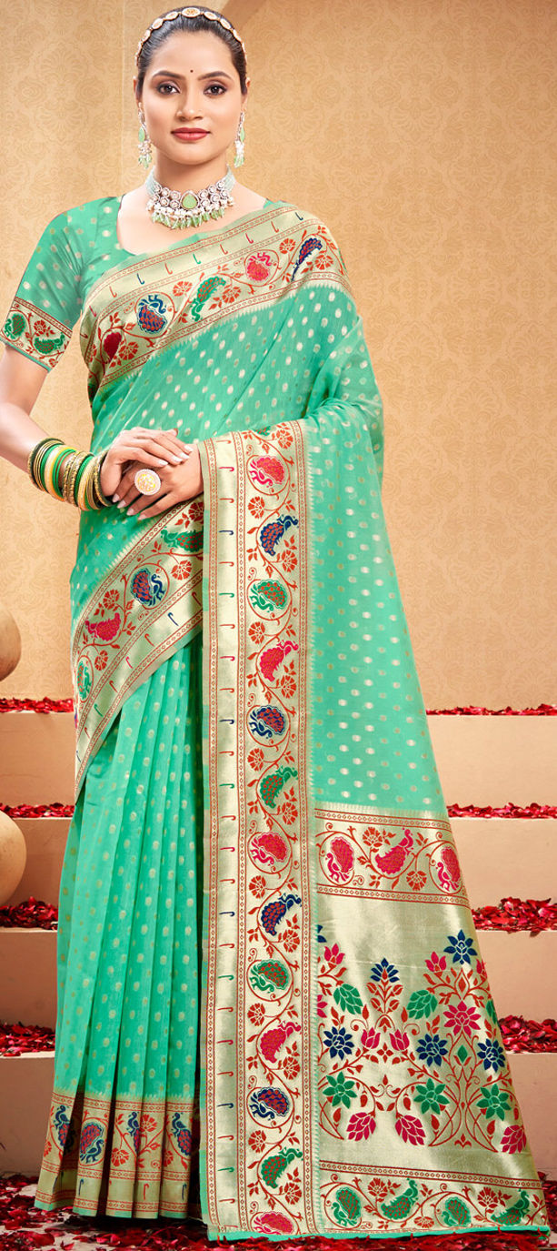 Traditional Green color Cotton fabric Saree : 1928909