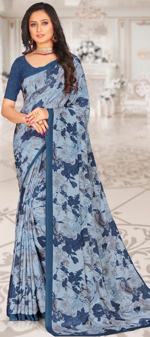 Festive, Party Wear Black and Grey color Crepe Silk fabric Saree : 1930160