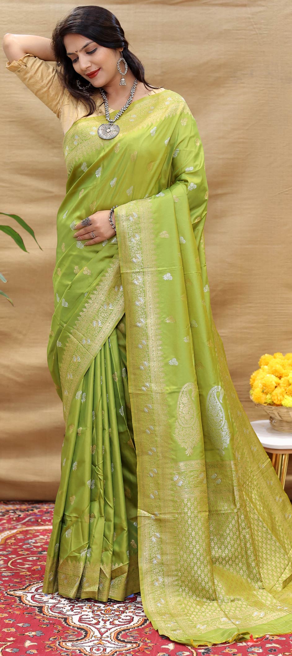 Festive, Traditional Green color Banarasi Silk fabric Saree : 1930177