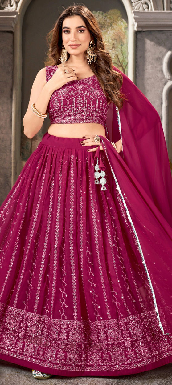 Reception, Wedding Pink and Majenta color Georgette fabric Lehenga ...