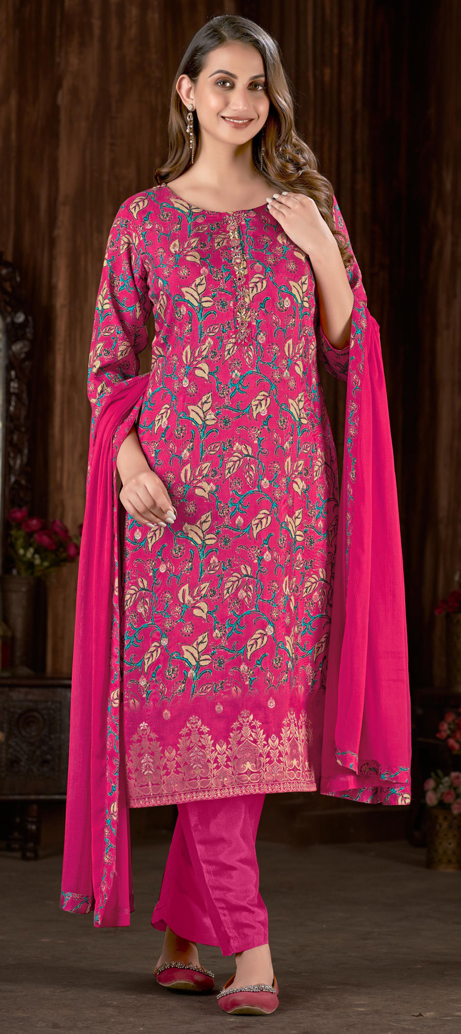 Festive, Reception Pink and Majenta color Muslin fabric Salwar Kameez ...