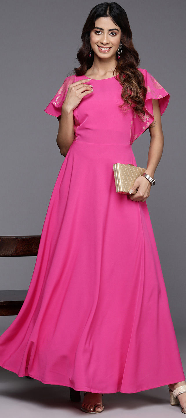 Summer Pink and Majenta color Crepe Silk fabric Kurti : 1930432