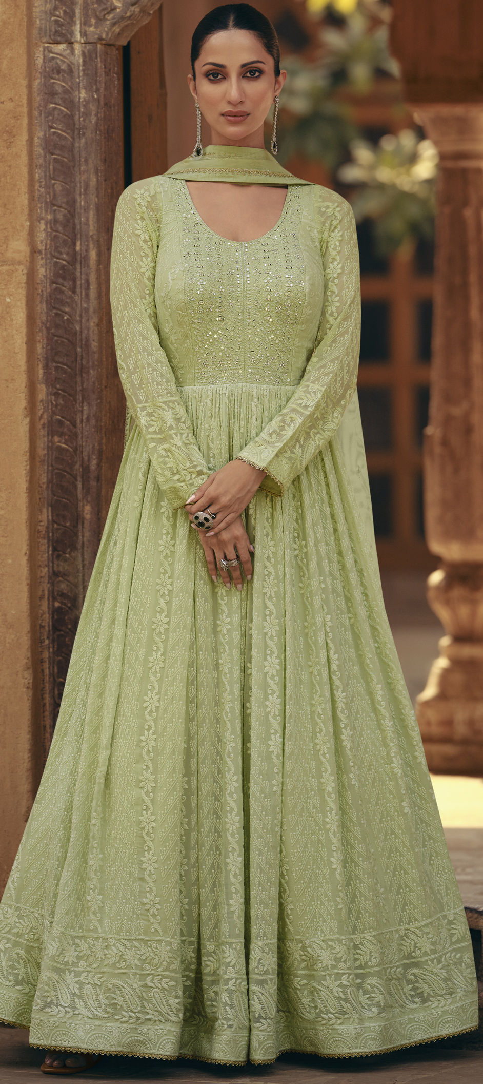 Reception, Wedding Green color Georgette fabric Gown : 1930555