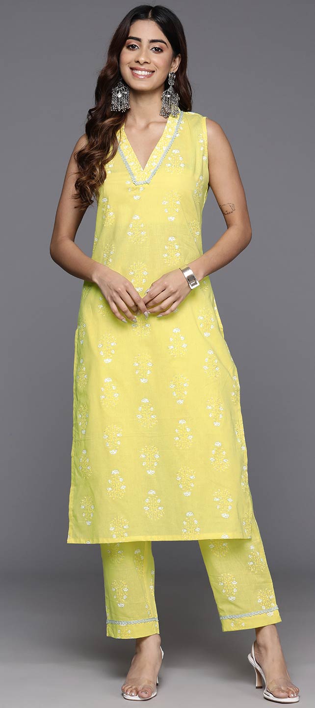 Festive, Party Wear, Reception Yellow color Cotton fabric Salwar Kameez ...