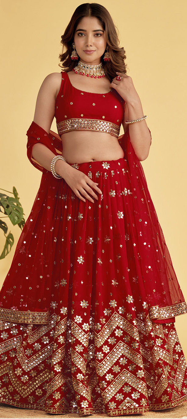 Bridal, Wedding Red and Maroon color Georgette fabric Lehenga : 1930732