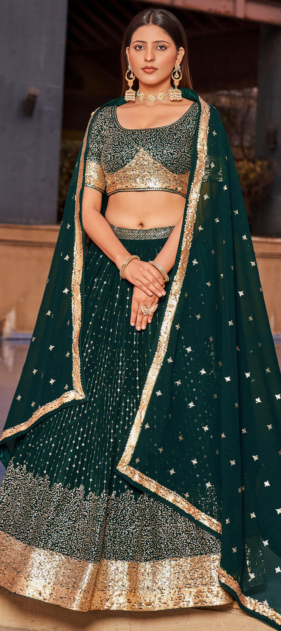 Engagement, Reception, Wedding Green color Georgette fabric Lehenga ...