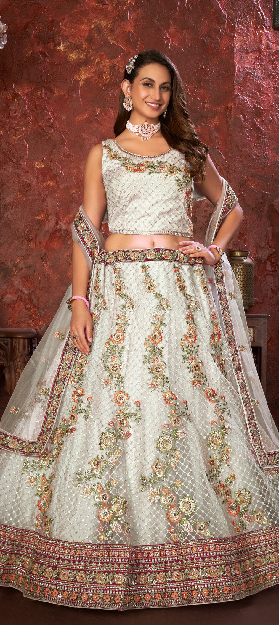 Bridal, Engagement, Wedding White and Off White color Net fabric ...