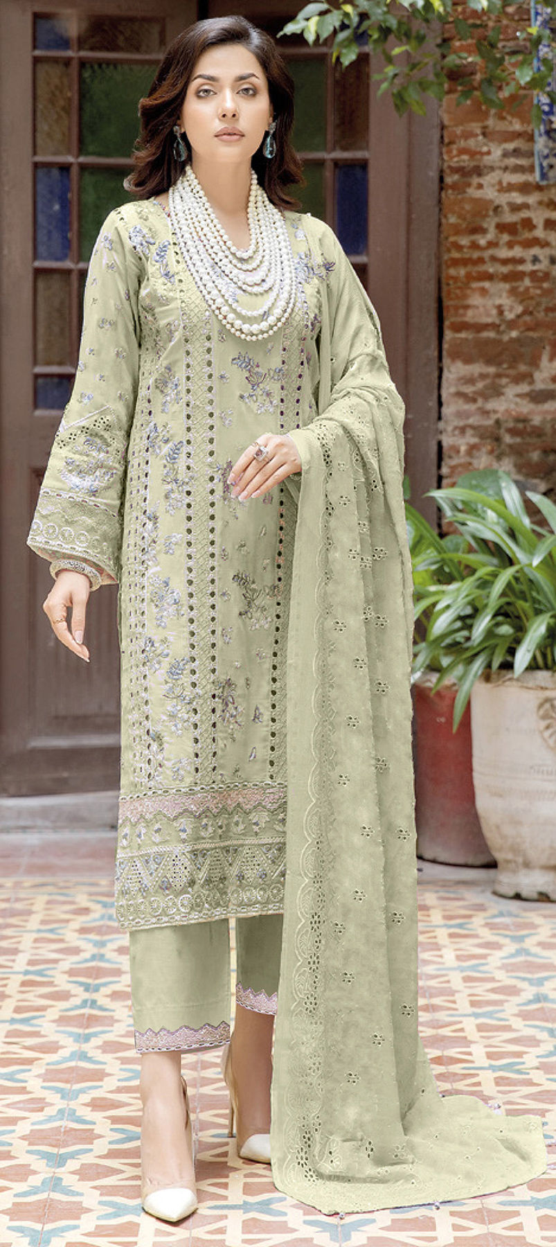 Festive, Party Wear, Reception Green color Georgette fabric Salwar ...