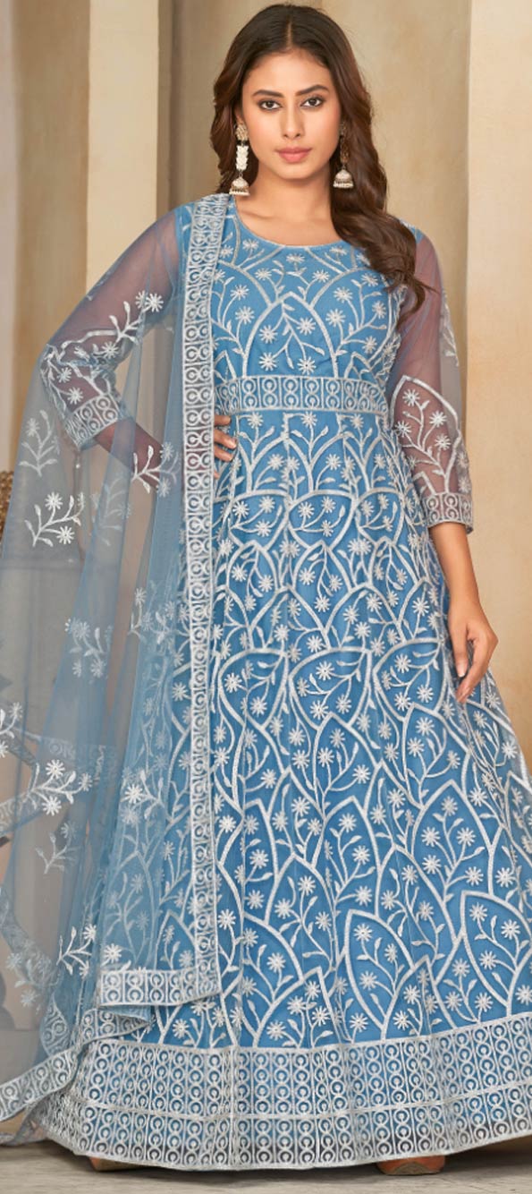 Festive, Party Wear, Reception Blue color Net fabric Salwar Kameez ...