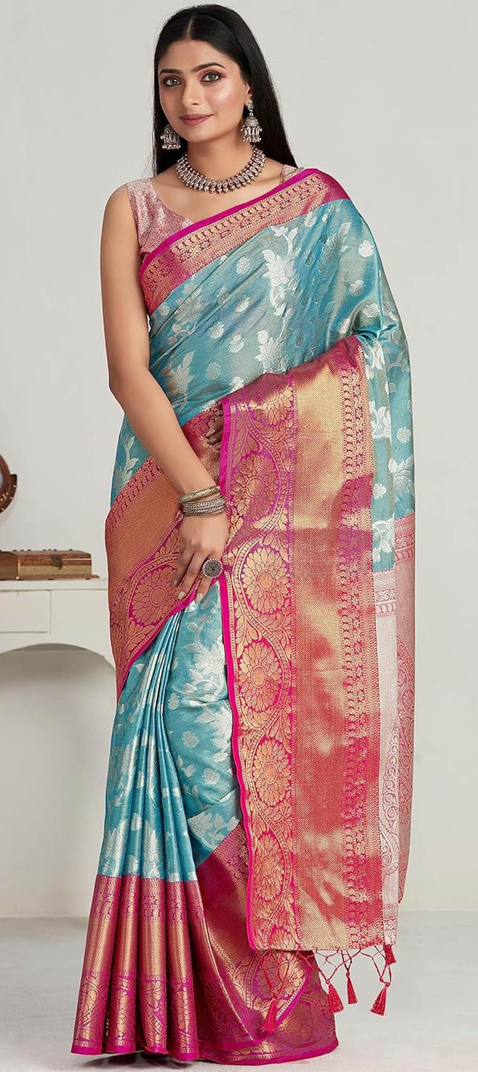 Bridal, Traditional, Wedding Blue color Kanjeevaram Silk fabric Saree ...