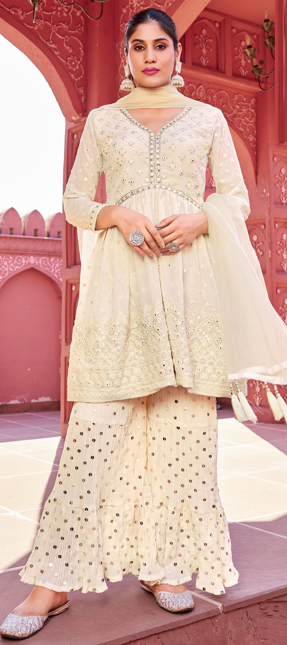 Festive, Party Wear, Reception White and Off White color Georgette ...