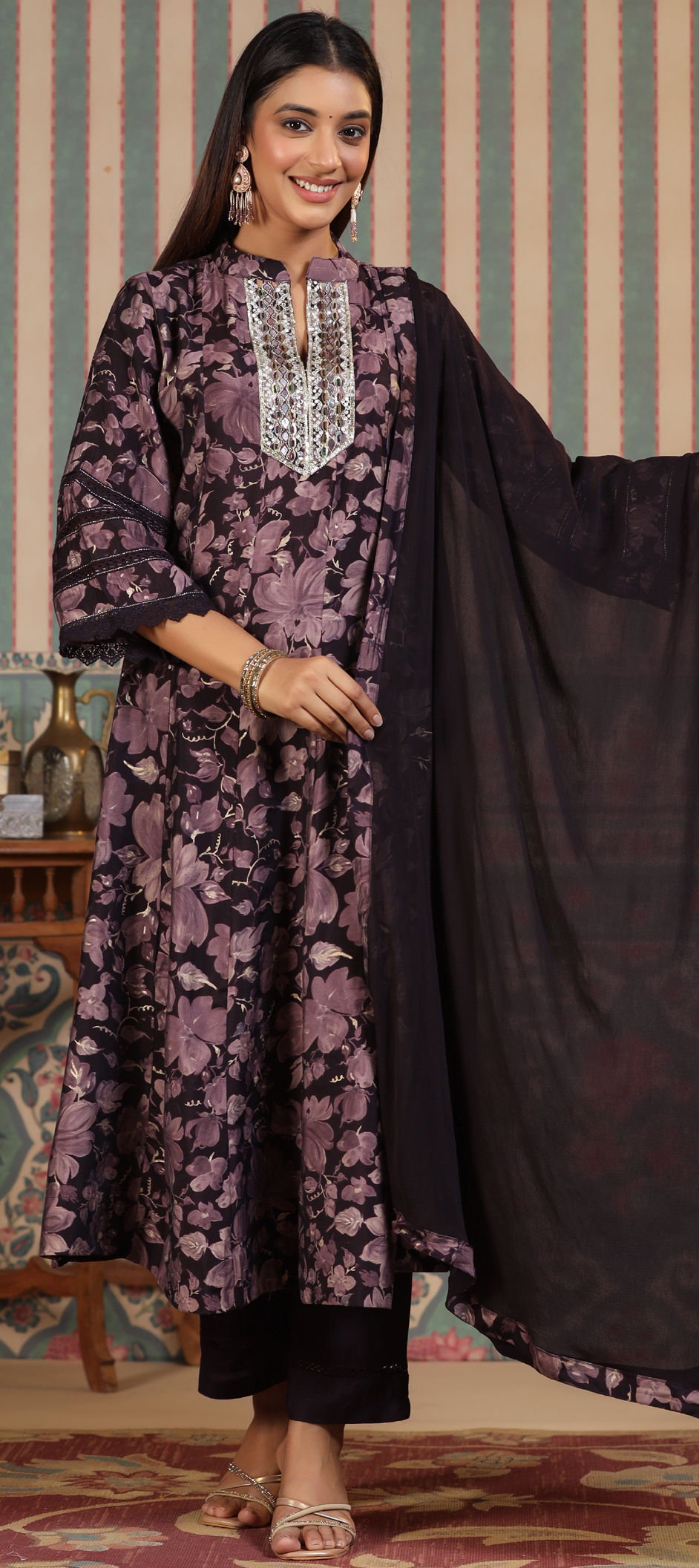 Festive, Party Wear, Reception Purple and Violet color Chanderi Silk ...