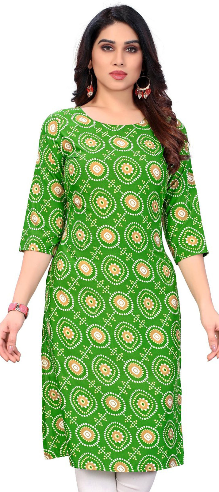 Summer Green color Crepe Silk fabric Kurti : 1933741