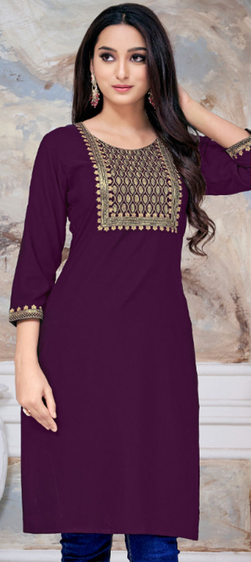 Summer Purple and Violet color Rayon fabric Kurti : 1933777