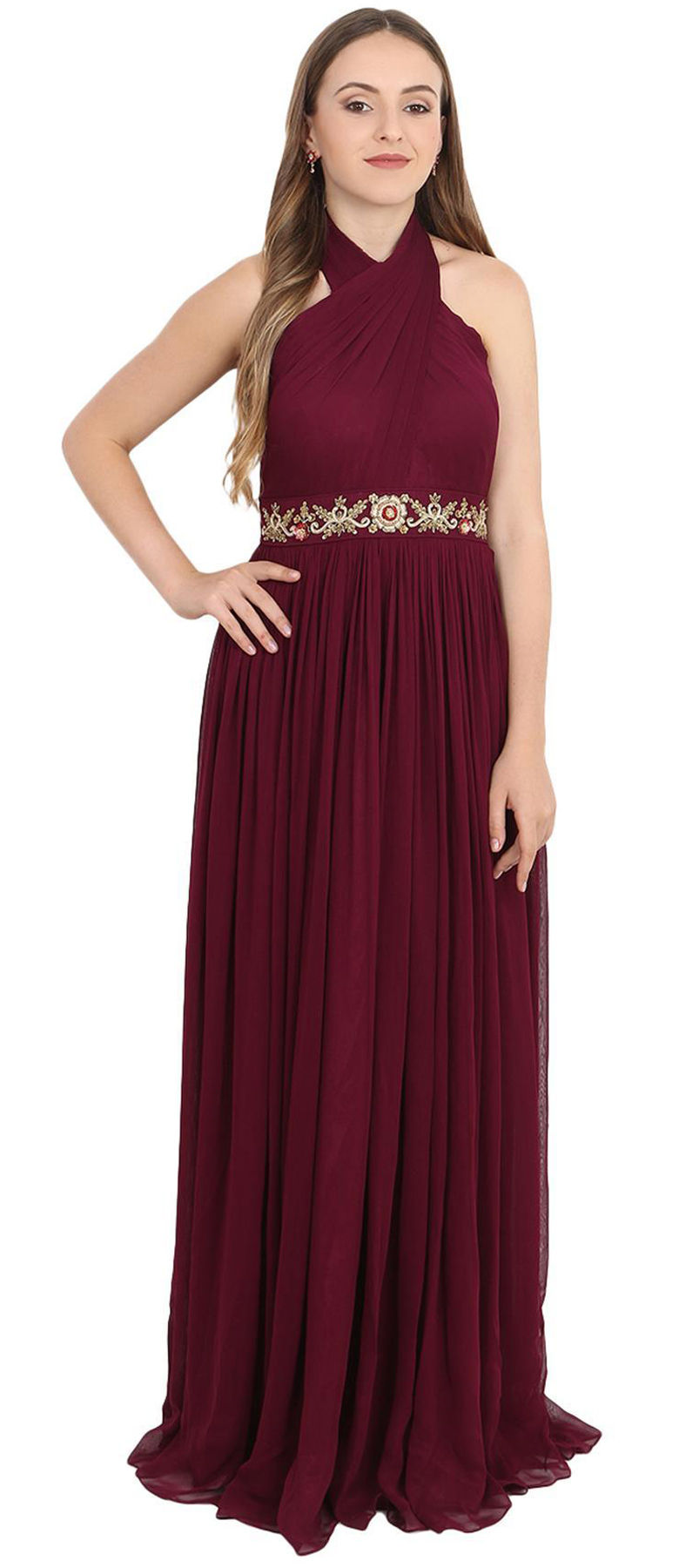 Festive, Reception Red and Maroon color Georgette fabric Gown : 1934373