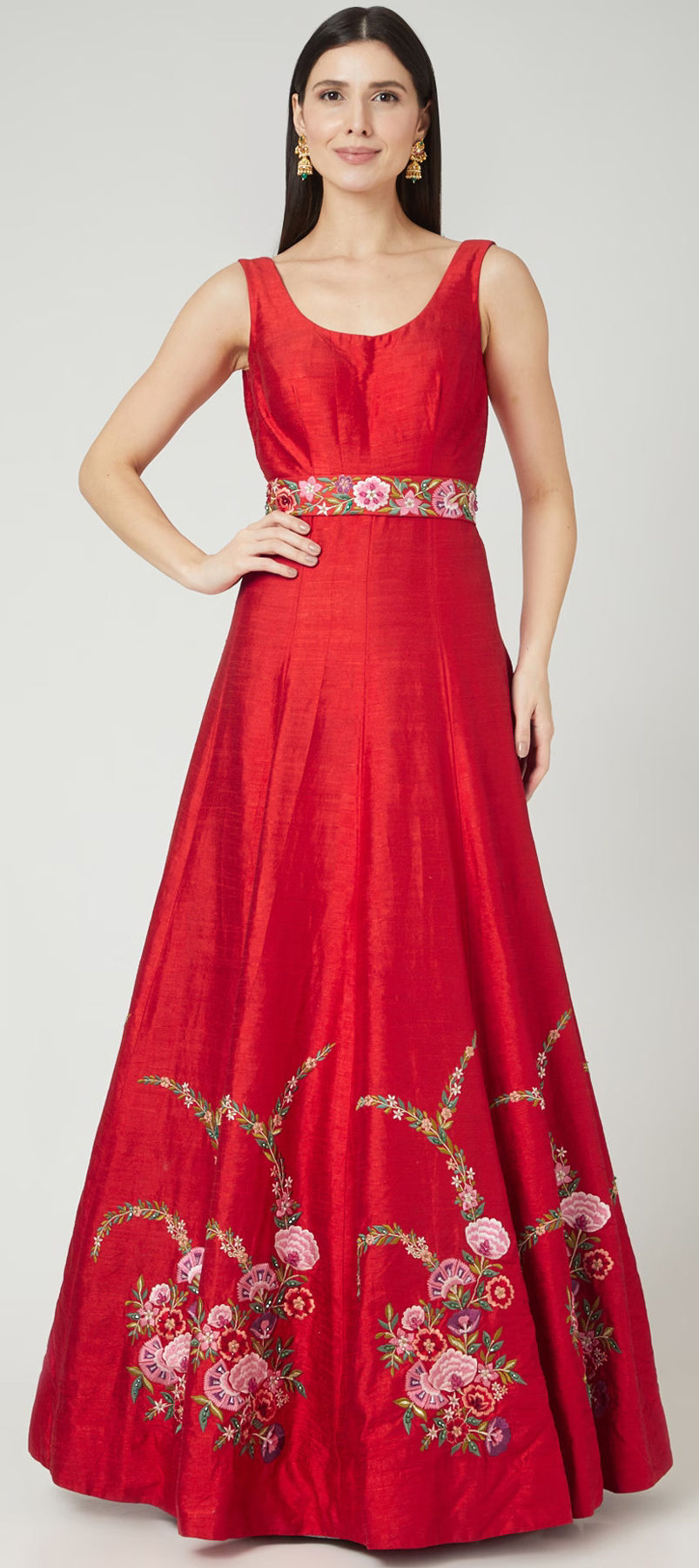 Festive, Reception Red and Maroon color Silk fabric Gown : 1934376