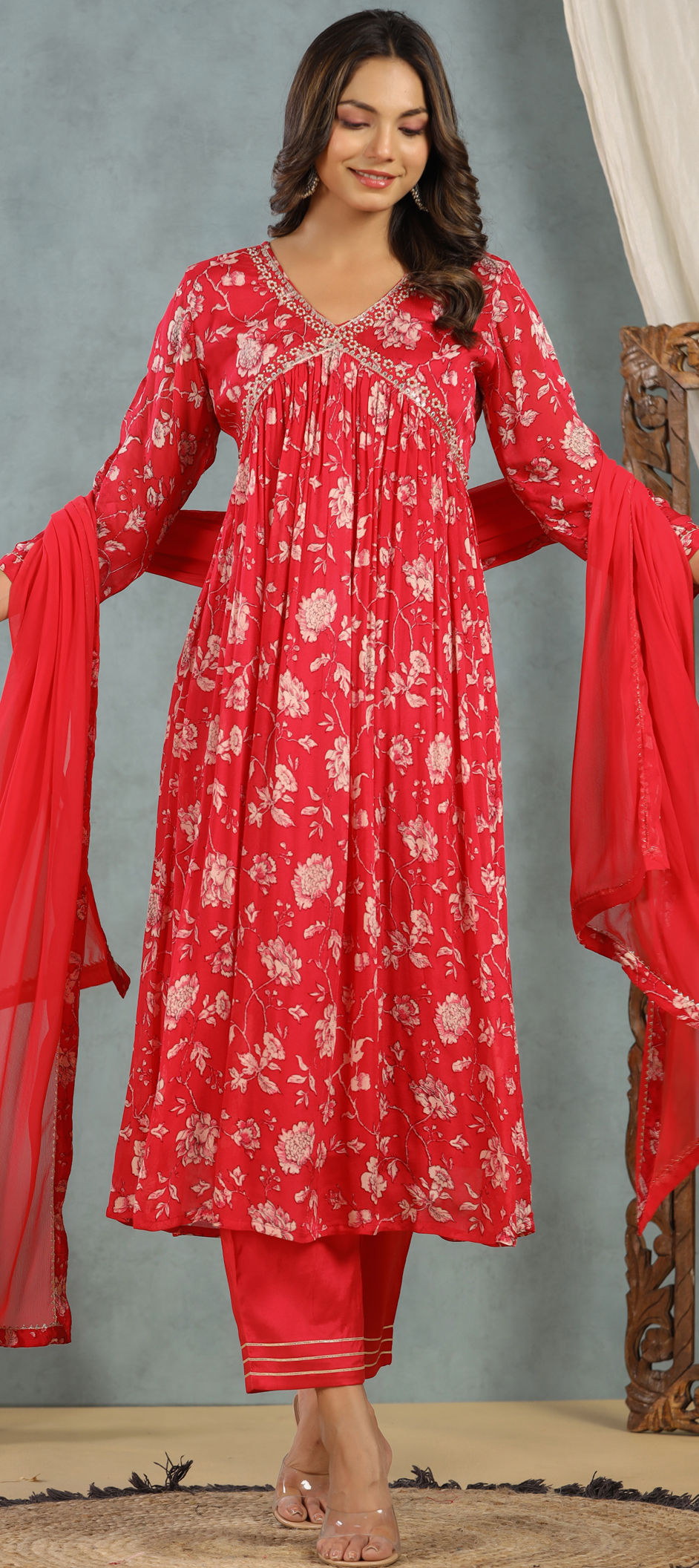 Designer, Festive, Reception Red and Maroon color Silk fabric Salwar ...