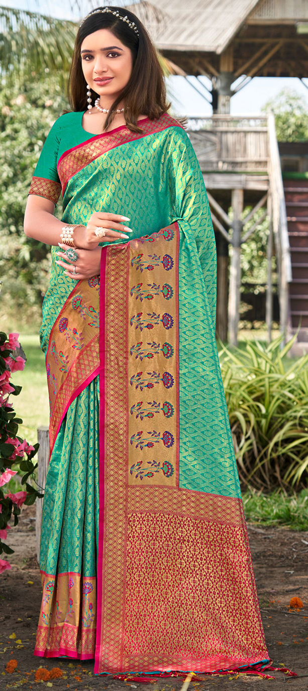 Festive, Traditional Blue color Banarasi Silk fabric Saree : 1934828