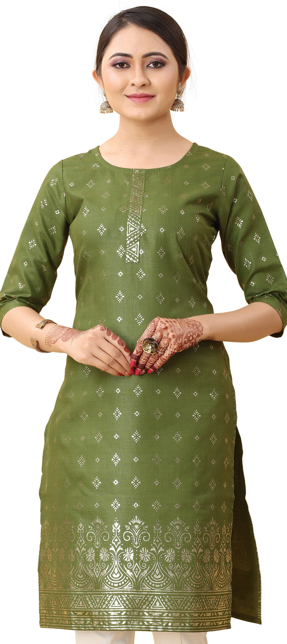 Summer Green color Blended Cotton fabric Kurti : 1935425