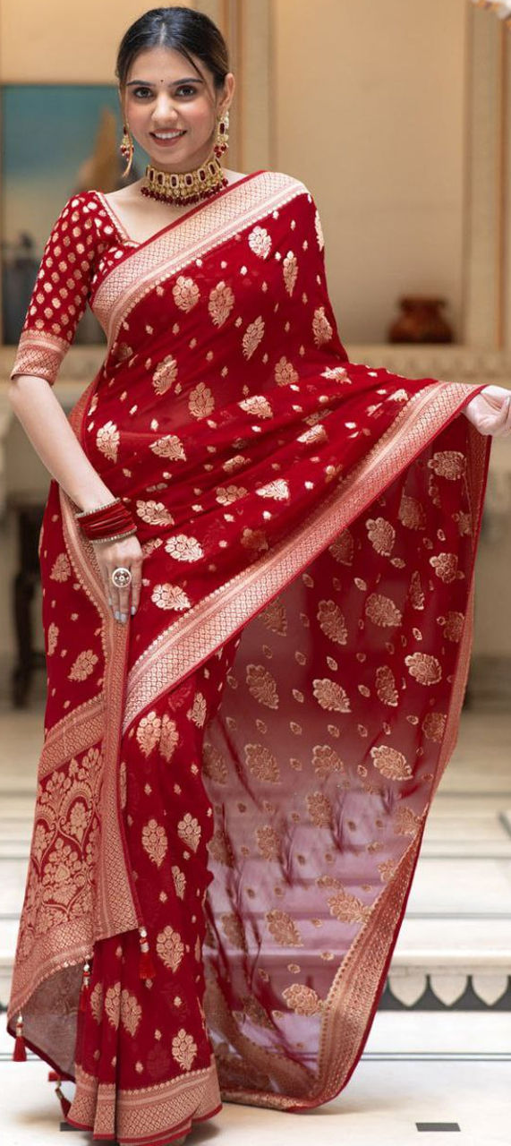 Festive, Traditional Red and Maroon color Banarasi Silk fabric Saree ...