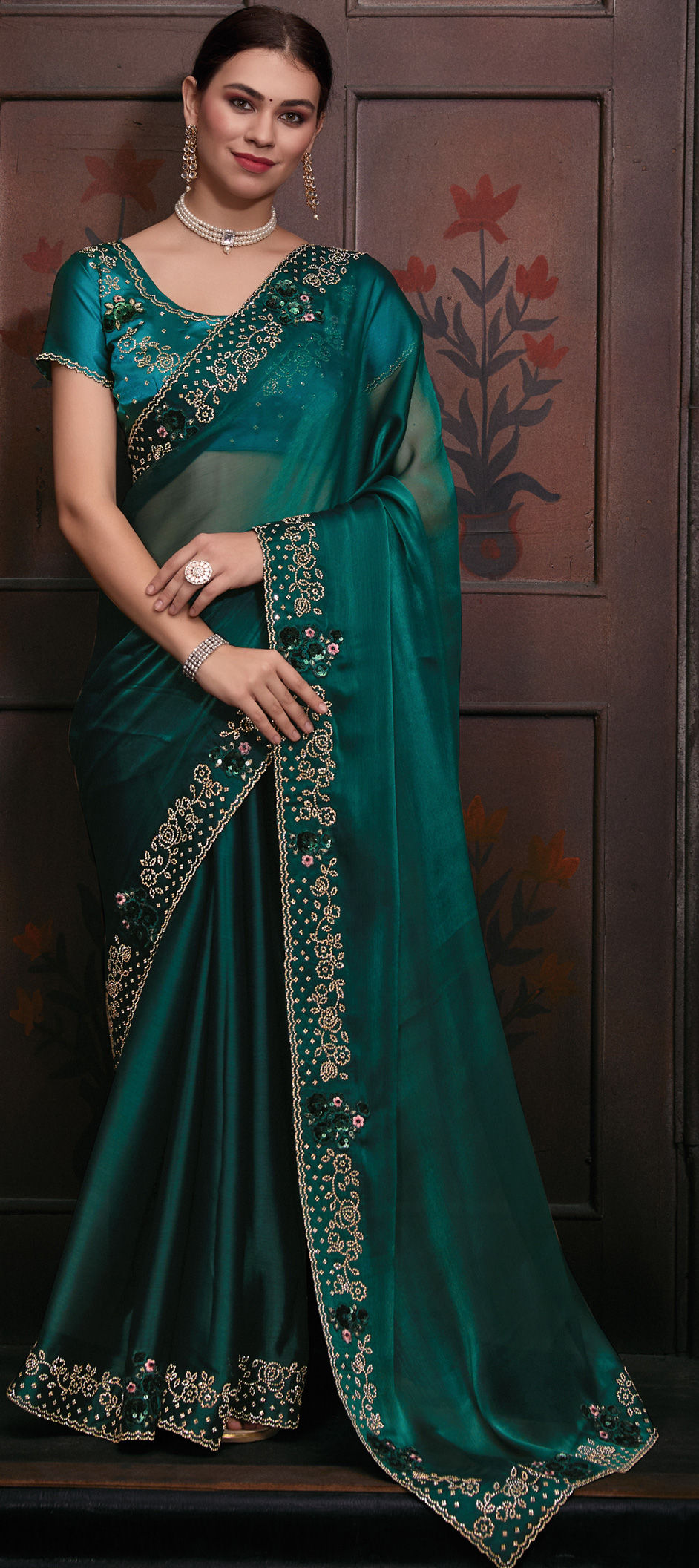 Traditional, Wedding Green color Shimmer, Silk fabric Saree : 1937831