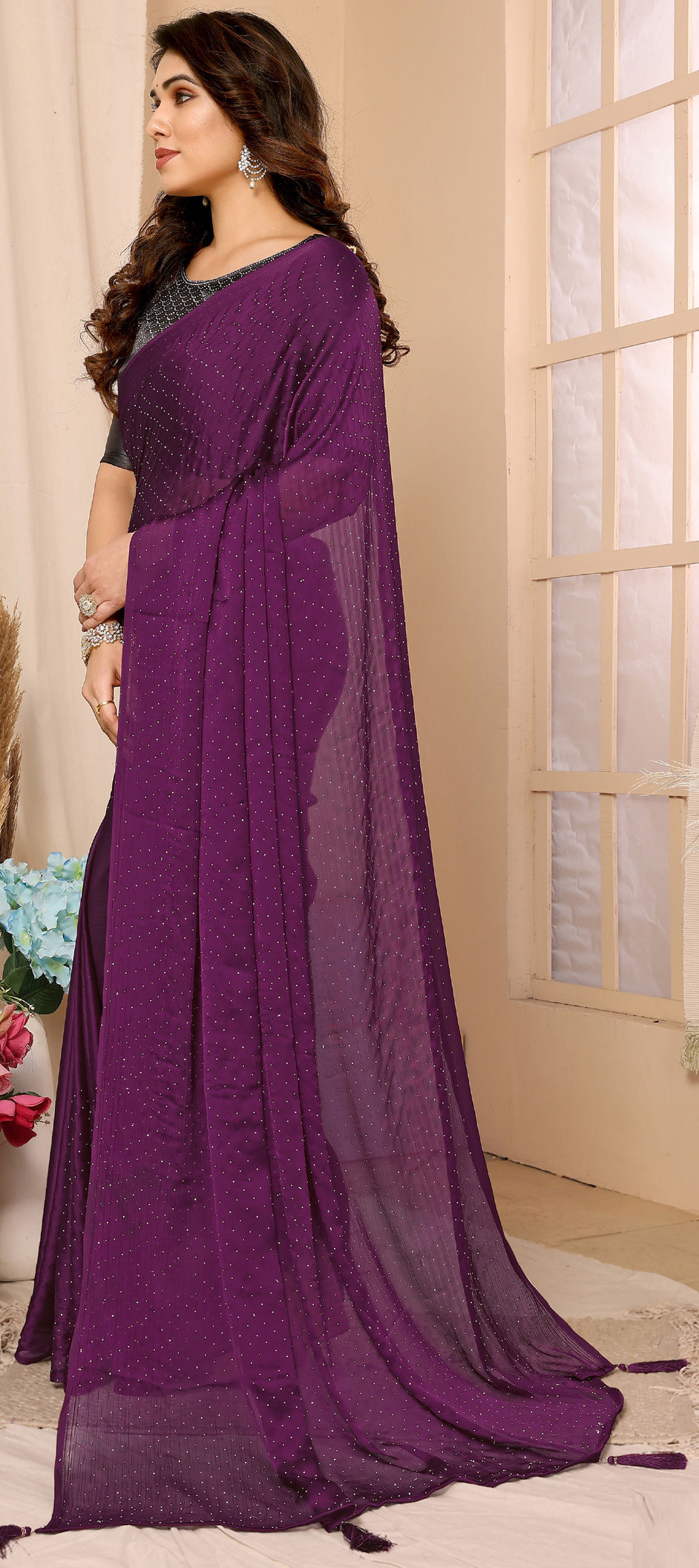 Festive, Reception Purple and Violet color Chiffon fabric Saree : 1938640