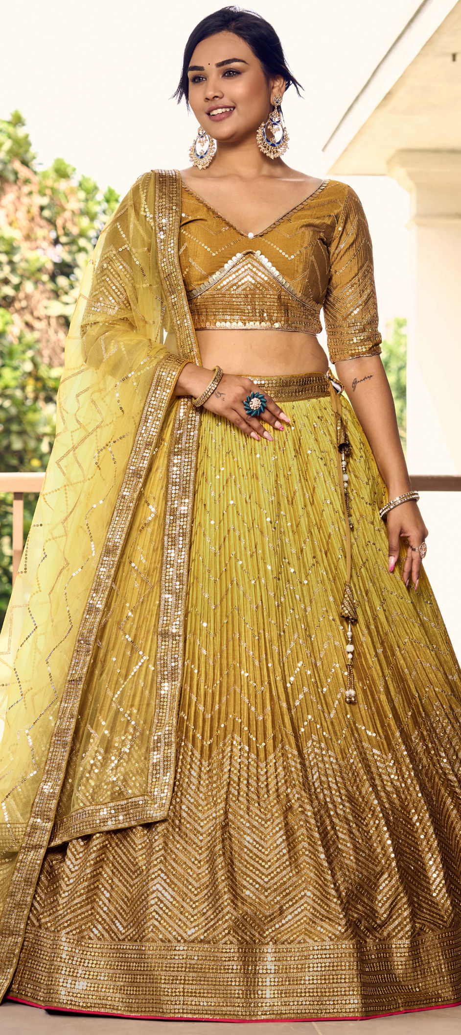 Bridal, Wedding Yellow color Silk fabric Lehenga : 1939291