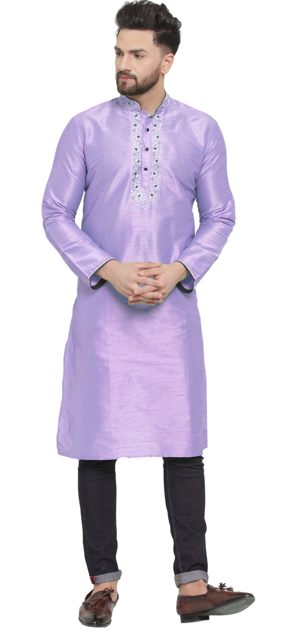 Party Wear Purple and Violet color Dupion Silk fabric Kurta Pyjamas ...