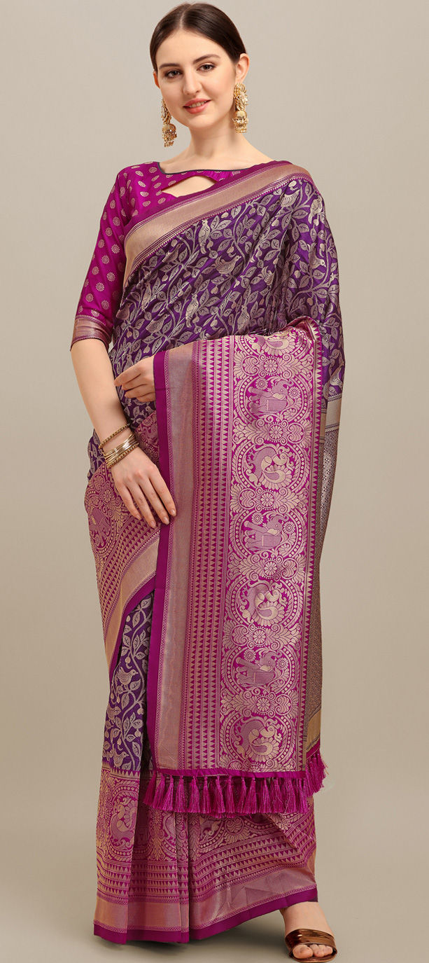 Festive, Traditional Purple and Violet color Banarasi Silk fabric Saree ...