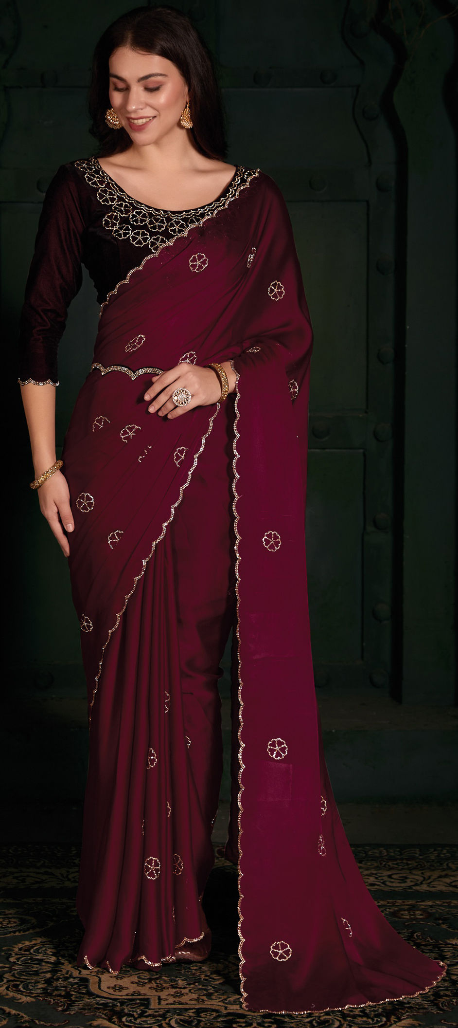 Festive, Reception, Traditional Red and Maroon color Satin Silk fabric ...