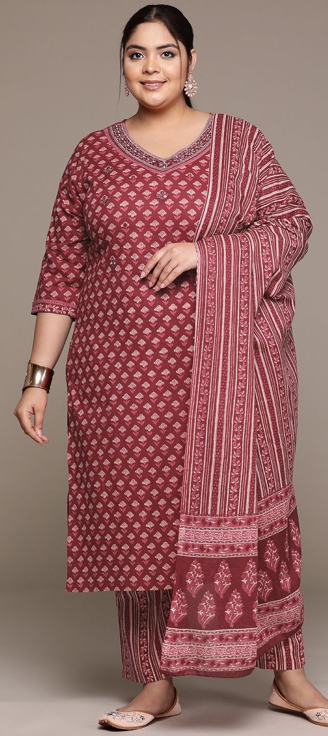 Festive, Summer Red and Maroon color Cotton fabric Salwar Kameez : 1940341