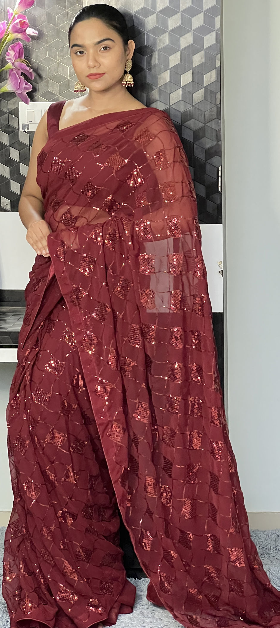 Festive, Party Wear, Reception Red and Maroon color Georgette fabric ...