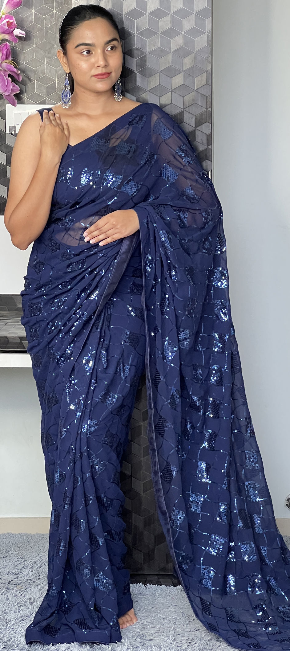 Festive, Party Wear, Reception Blue color Georgette fabric Saree : 1940370