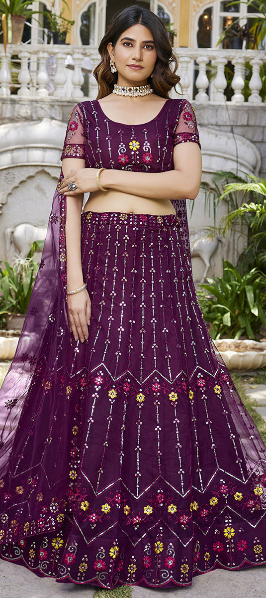 Festive, Reception, Wedding Purple and Violet color Net fabric Lehenga ...