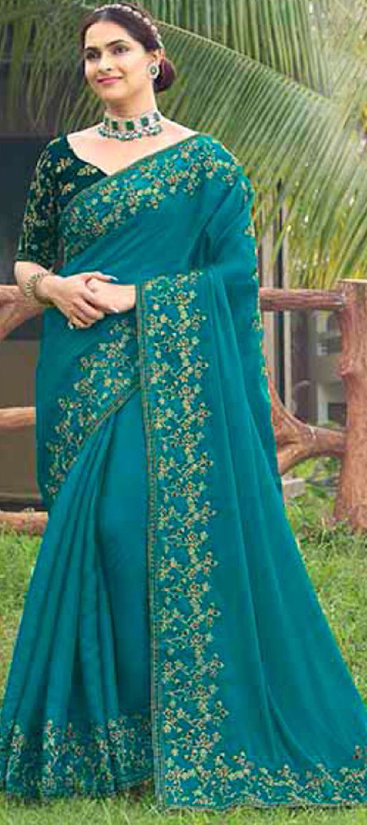 Reception, Traditional Blue color Silk fabric Saree : 1940668