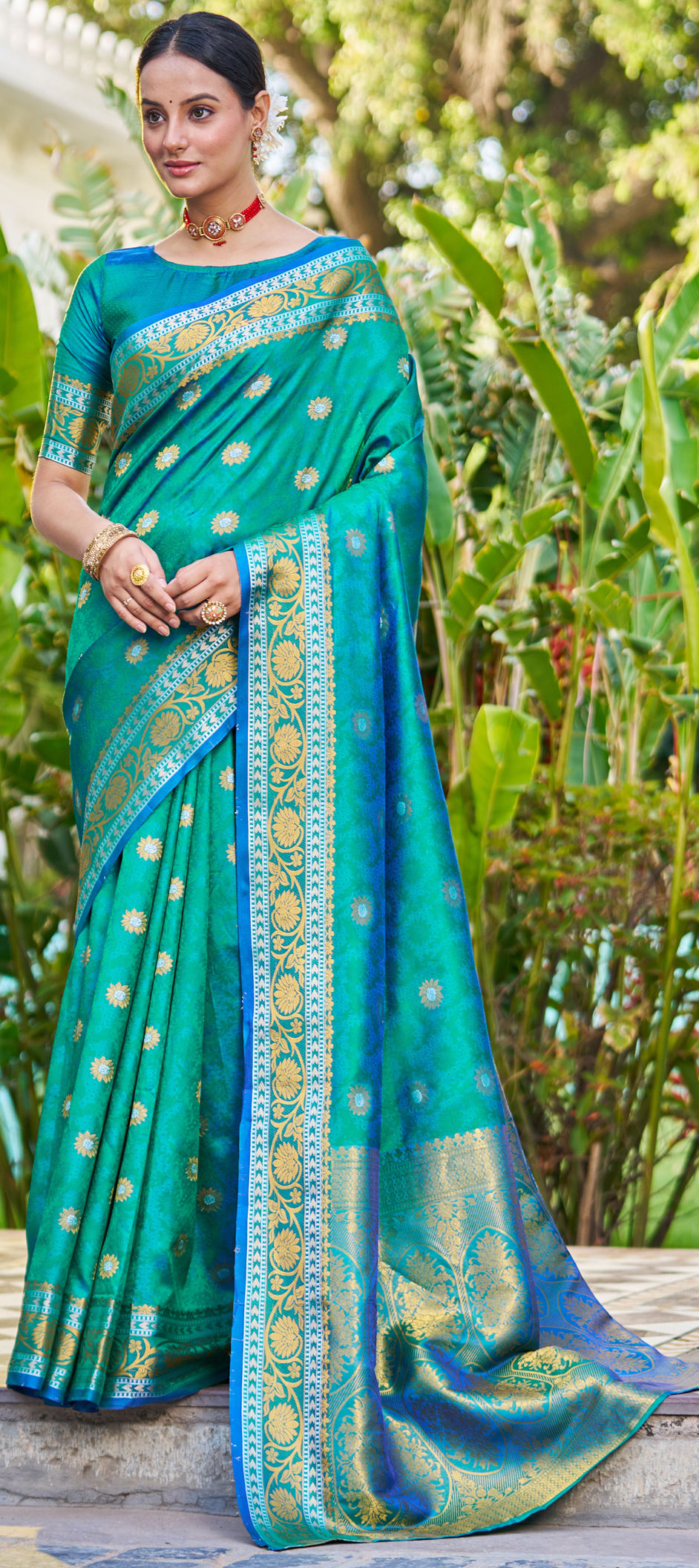 Festive, Traditional Green color Blended fabric Saree : 1940774