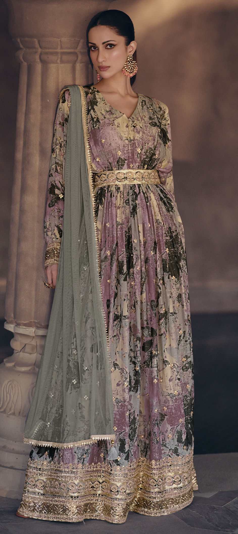 Engagement, Reception, Wedding Multicolor color Georgette fabric Gown ...