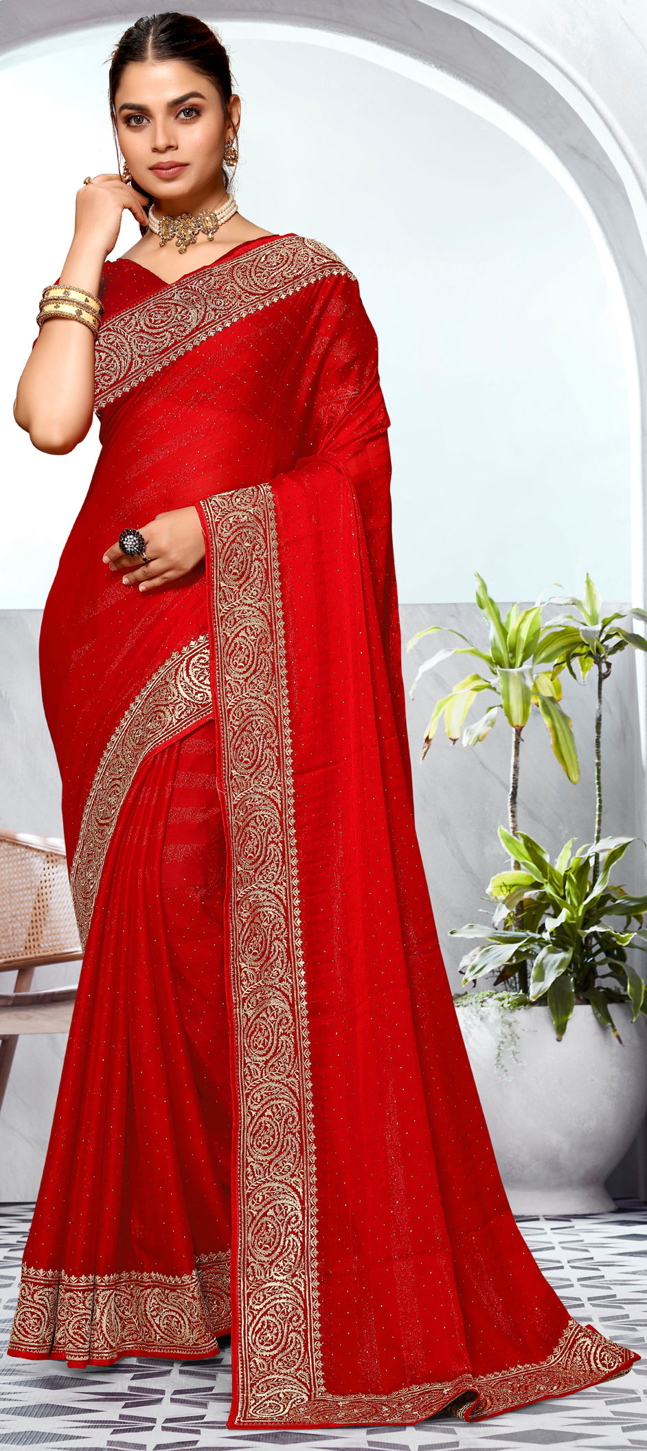 Reception, Traditional Red and Maroon color Art Silk fabric Saree : 1942949