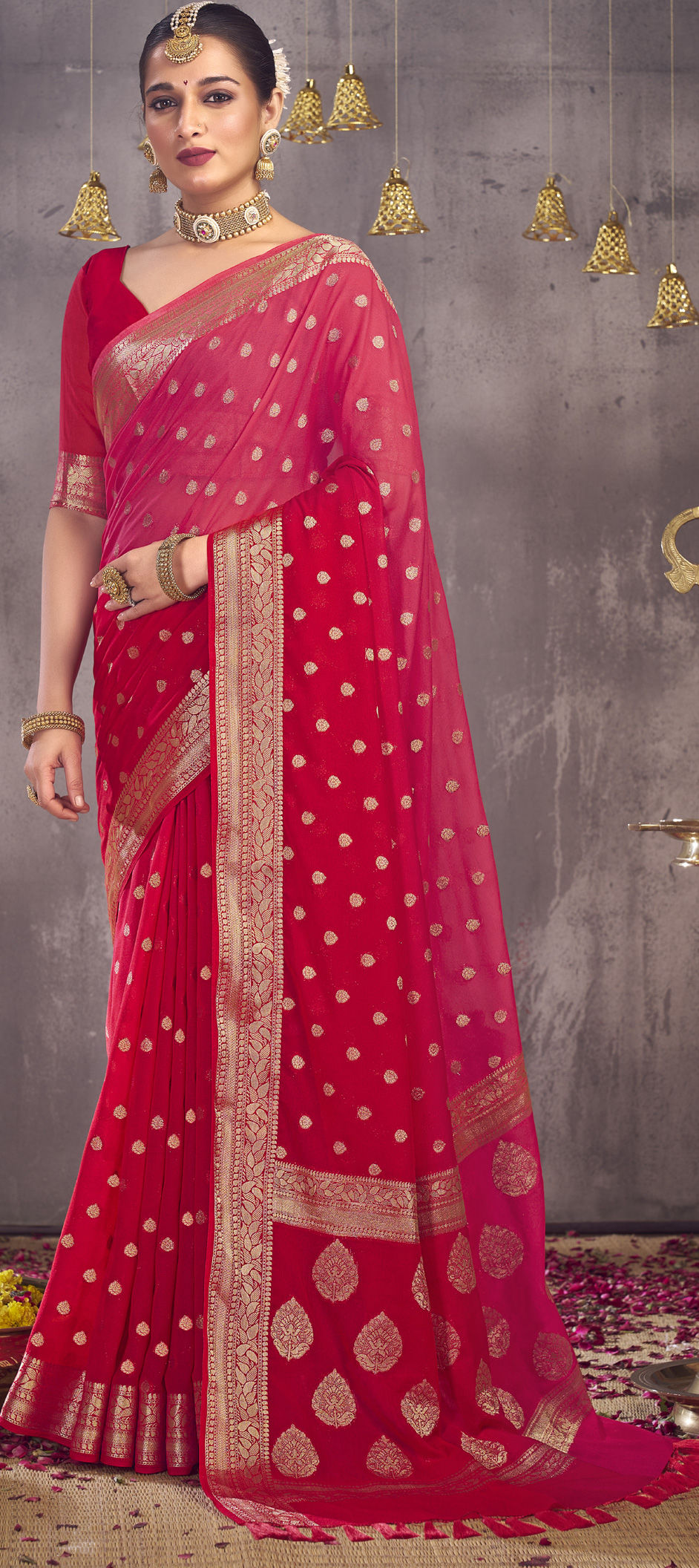 Bridal, Wedding Pink and Majenta, Red and Maroon color Georgette fabric ...