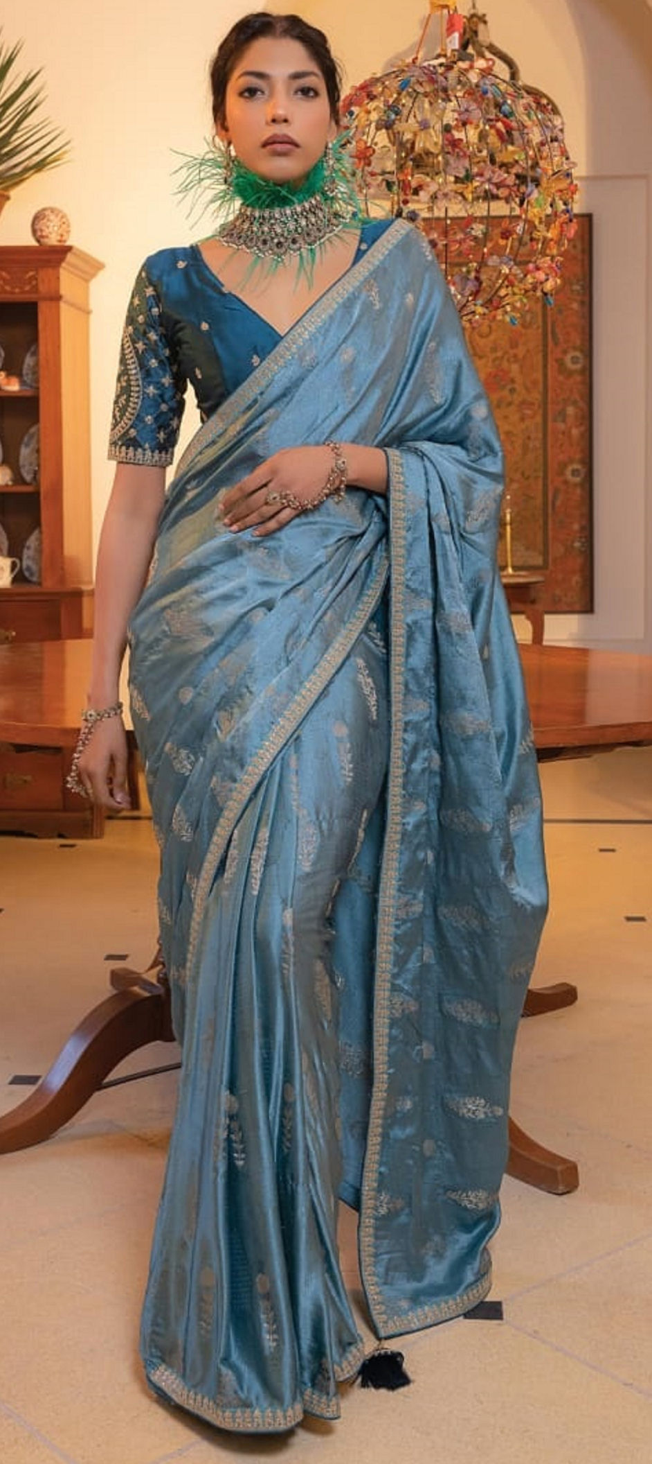 Festive, Reception, Wedding Blue color Viscose fabric Saree : 1943668